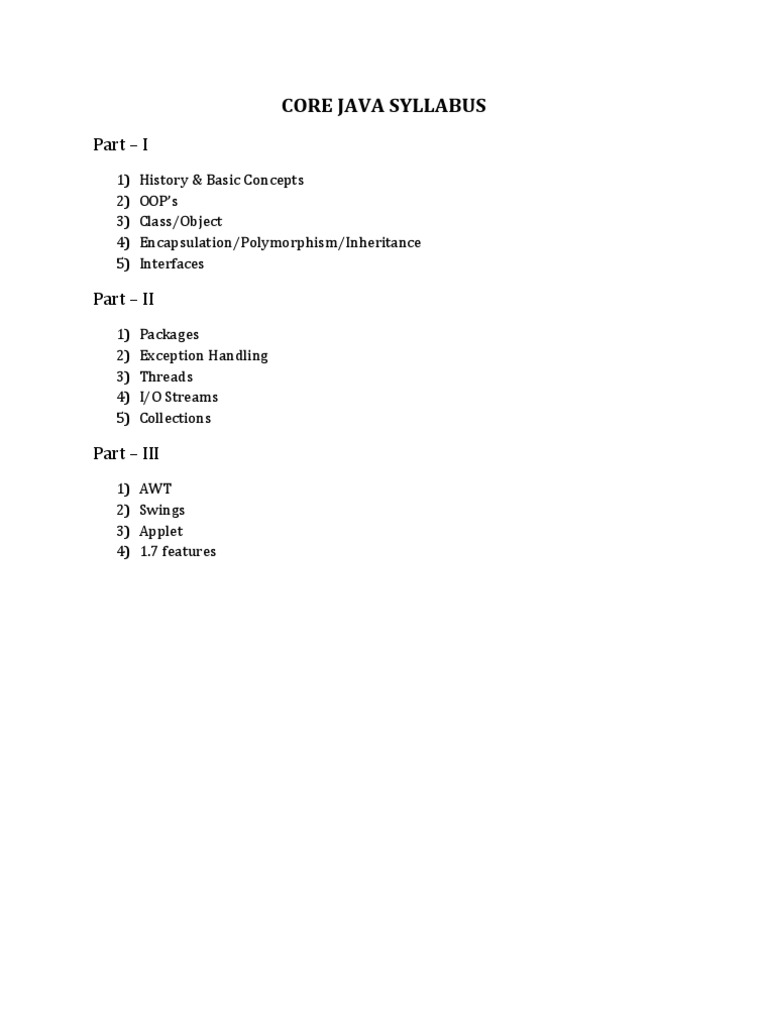 Core Java Syllabus Part I Pdf Java Virtual Machine Java