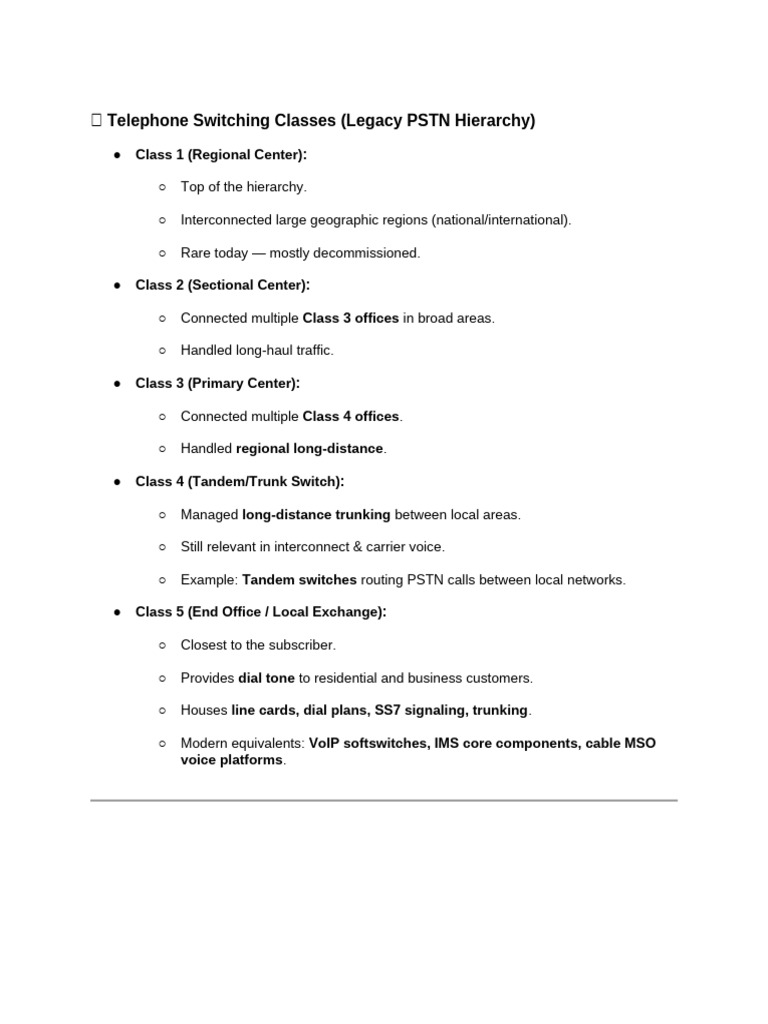 Telephony Switch Classifications (1-5) | PDF