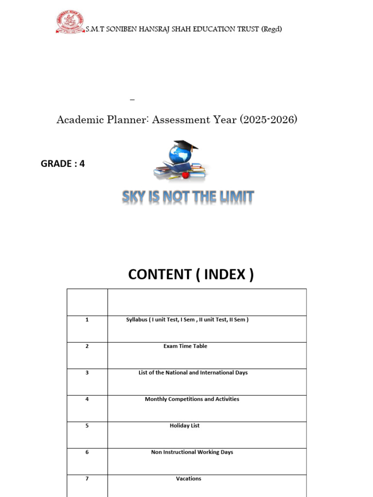 Grade 4 Academic Planner 2025-2026 | PDF