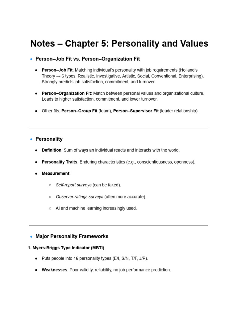 Personality, Values, and Job Fit Insights | PDF | Applied Psychology ...