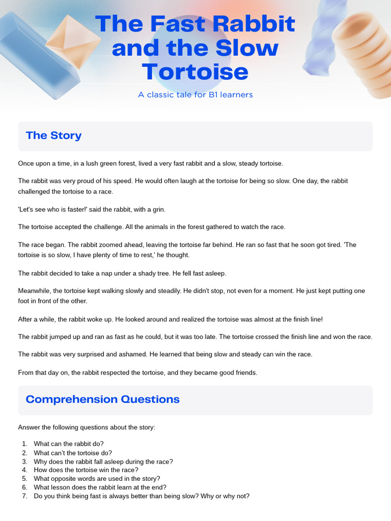 Rabbit and Tortoise: A Friendship Tale | PDF