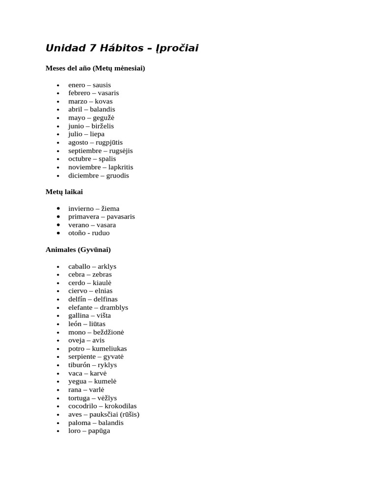 Unidad 7 Hábitos Vocabulario | PDF