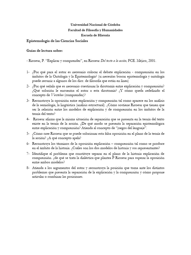 Explicación y Comprensión en Ricoeur | PDF