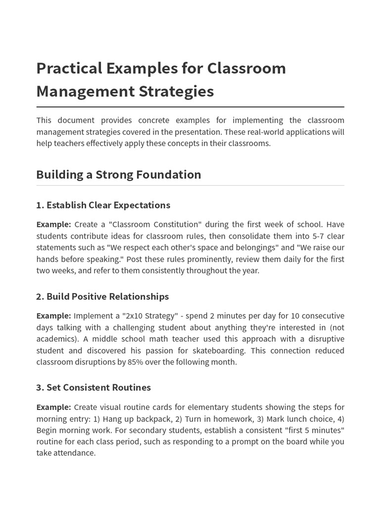 Classroom Management Strategy Examples | PDF | Classroom Management ...