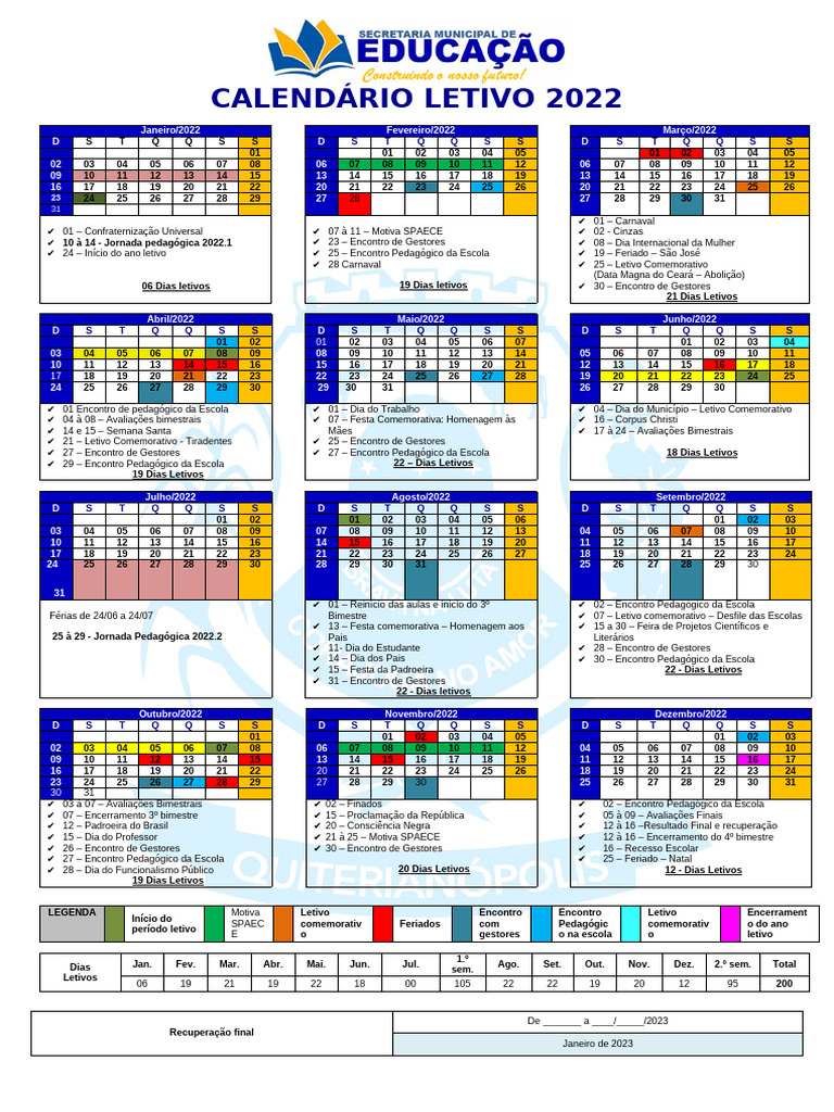 Calendário Letivo 2022 Atualizado | PDF