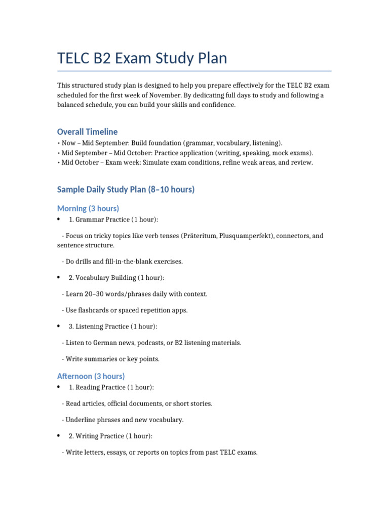 TELC B2 Exam Study Plan Guide | PDF