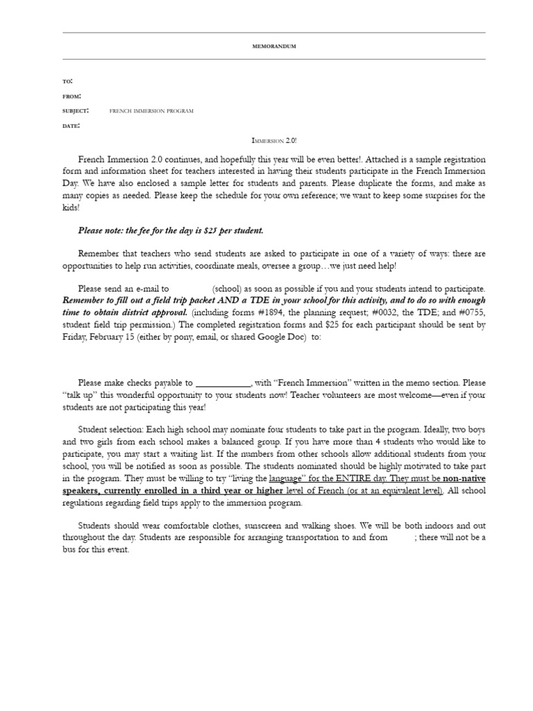 French Immersion Program Details | PDF