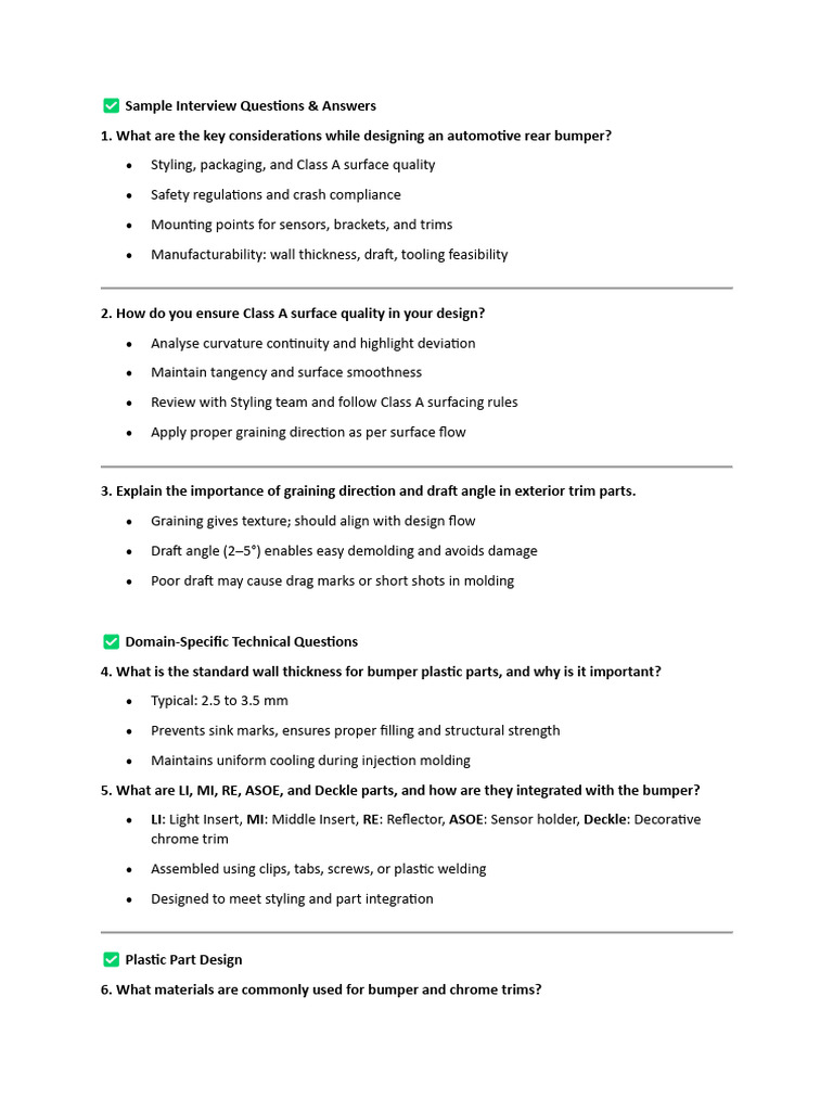 Interview Questions & Answers - Automotive Bumper Project | PDF ...