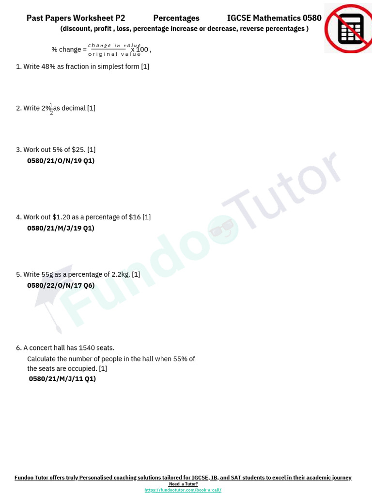 IGCSE Percentage Calculations Guide | PDF