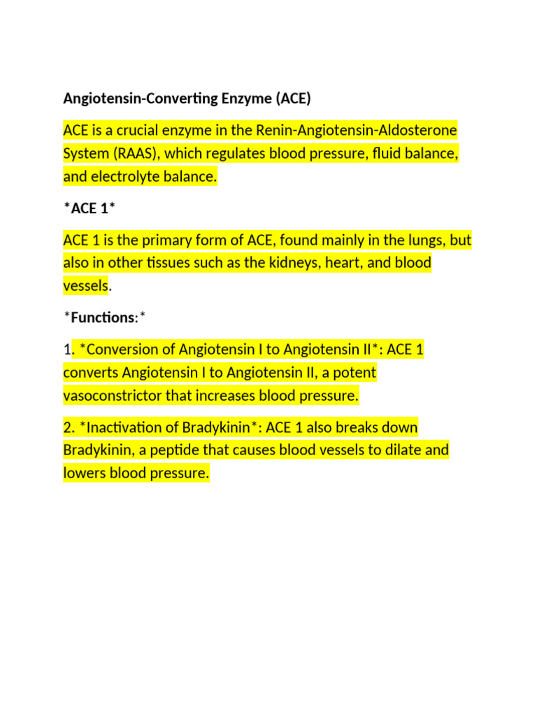 Angiotensin-Converting Enzyme (ACE) | PDF | Angiotensin | Medical ...