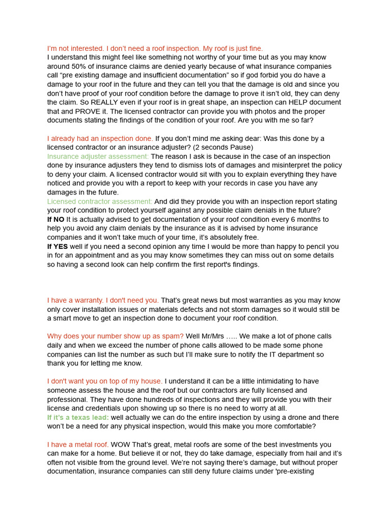 Objections and Rebuttals Roofing ABBS | PDF