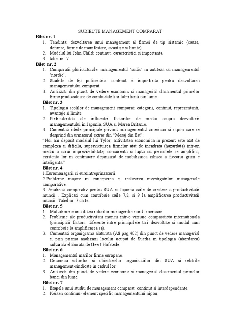Subiecte Management Comparat | PDF