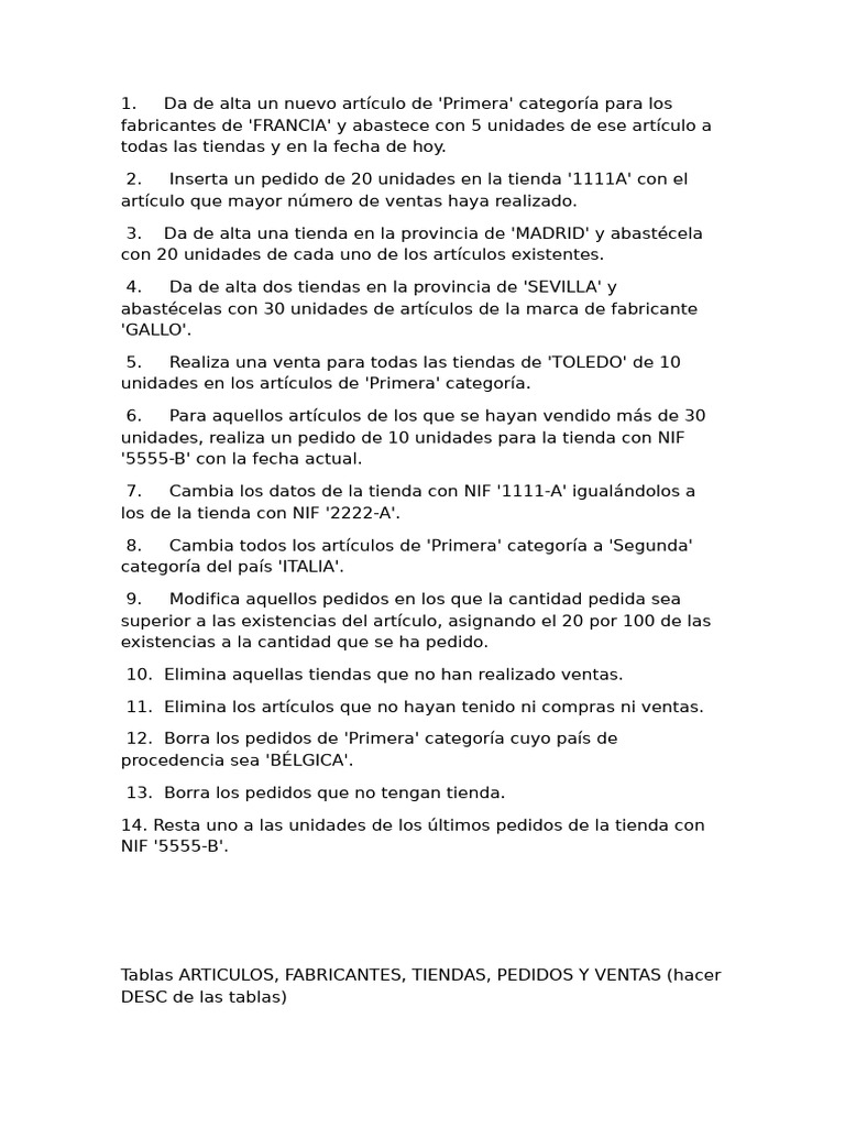 Ejercicios Básicos Oracle Database | PDF | SQL | Bases de datos