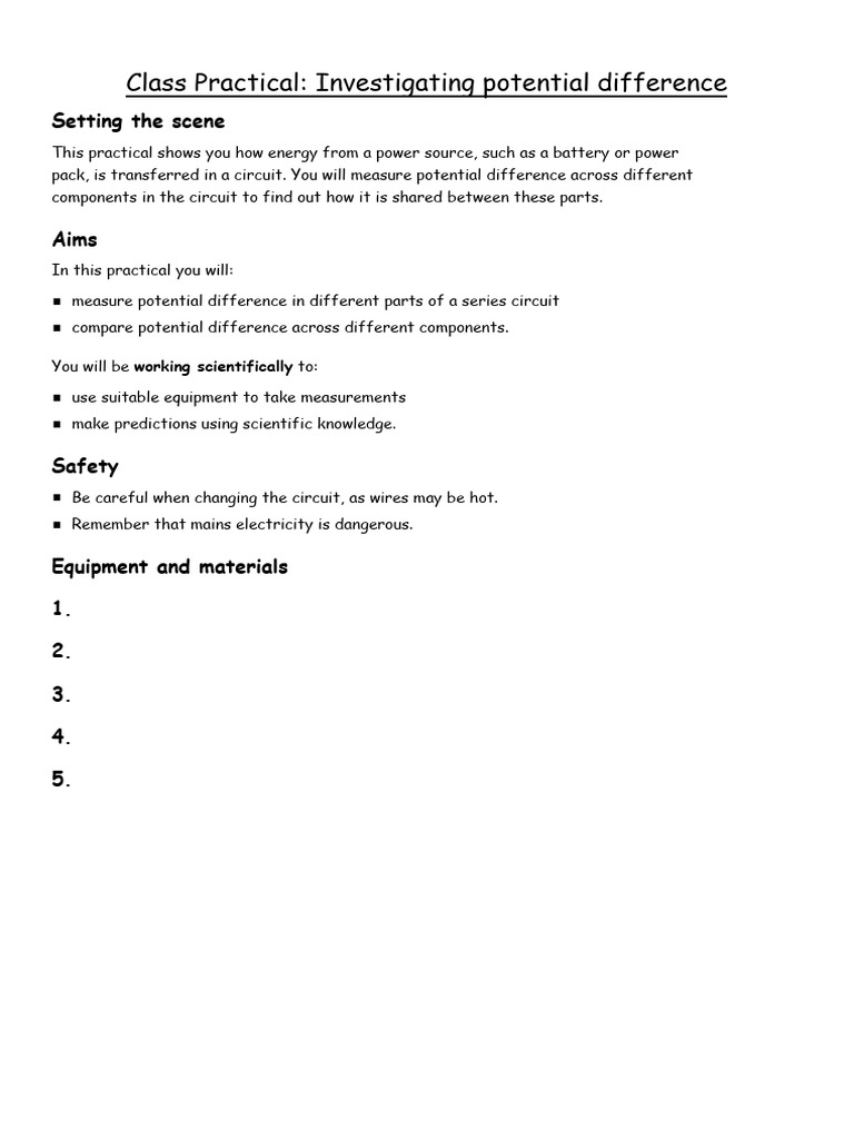 Class Practical Potential Difference | PDF