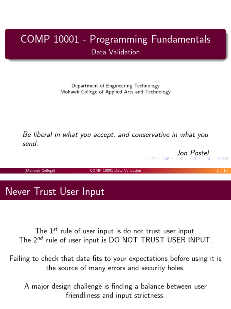Data Validation in Programming Fundamentals | PDF | Bracket | Boolean ...