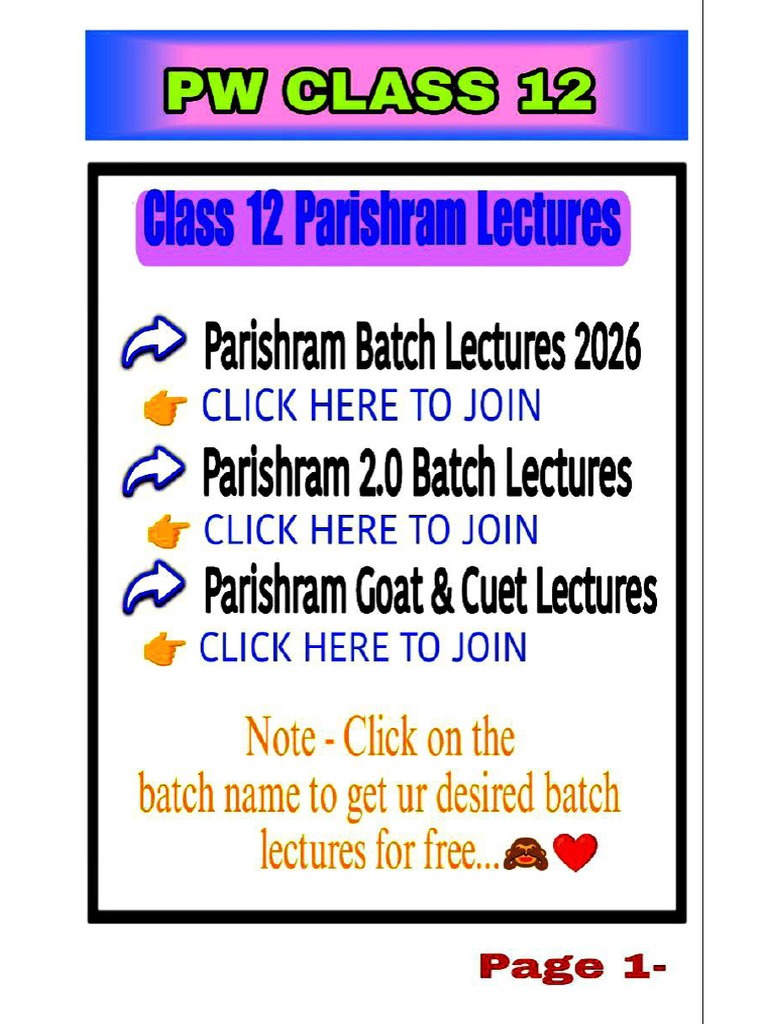 PW Parishram Batch Lectures2026 | PDF