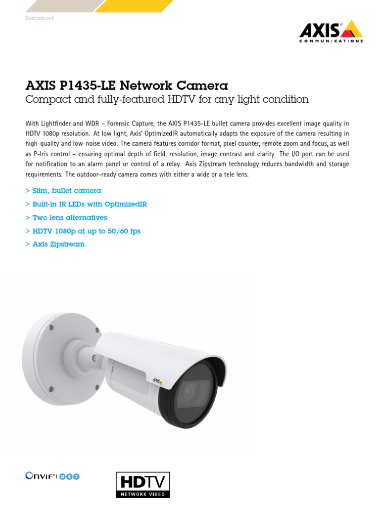 Datasheet Axis p1435 Le Network Camera en US 270676 | PDF | Camera ...