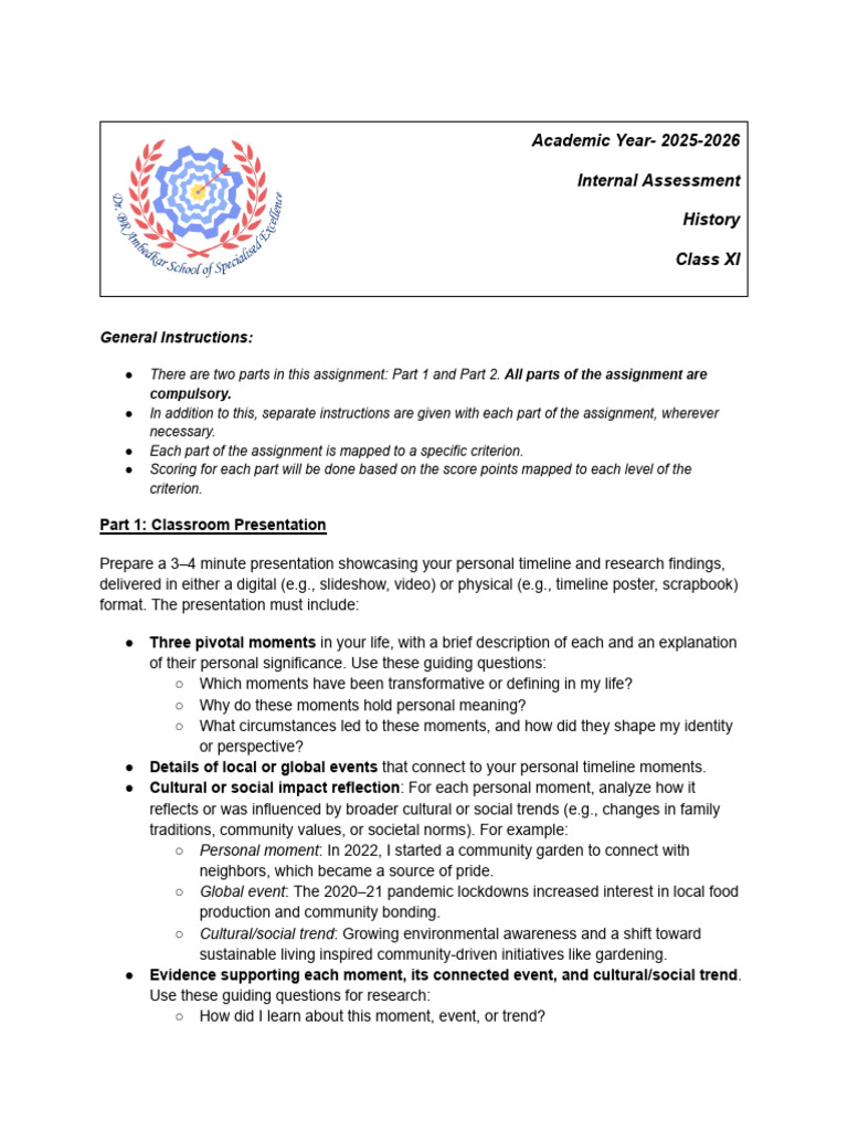 History G11 - IA1 - For Students (Ashoka) | PDF | Learning | Human ...