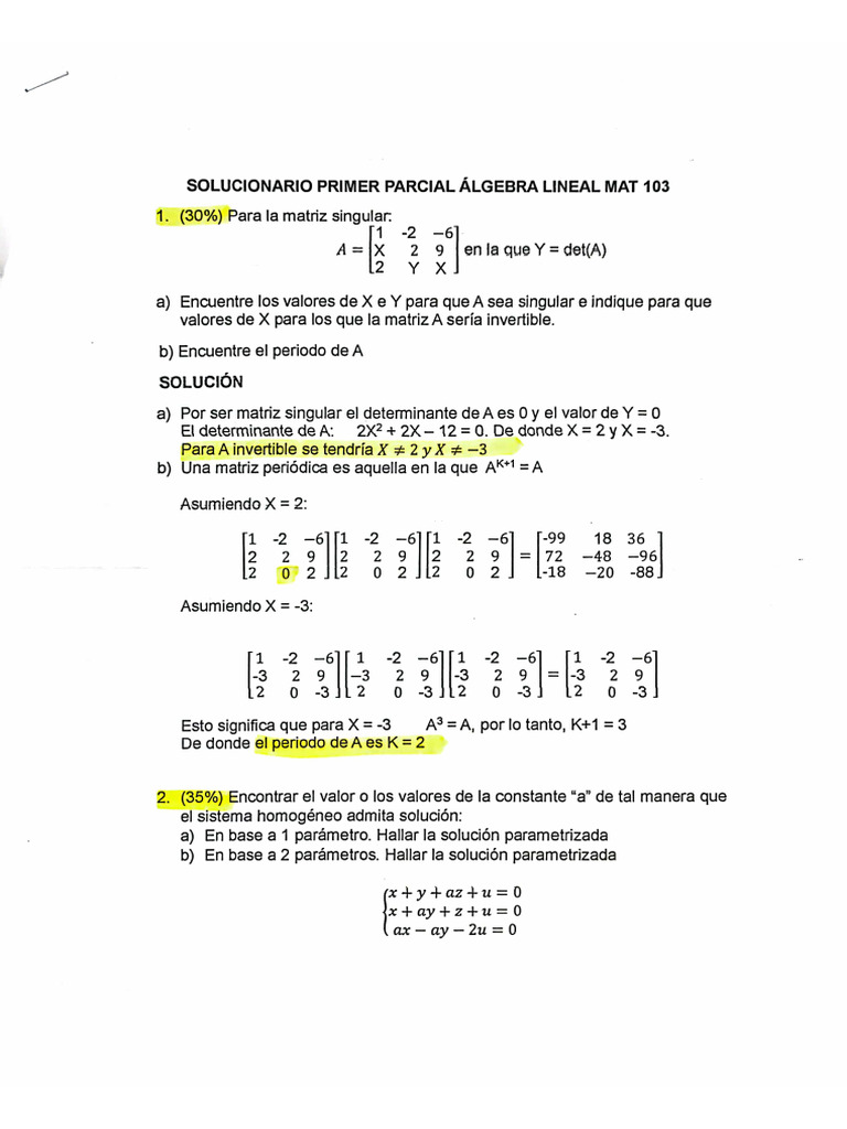 Solucionario 1er Parcial Mat-103 (II-2024) | PDF