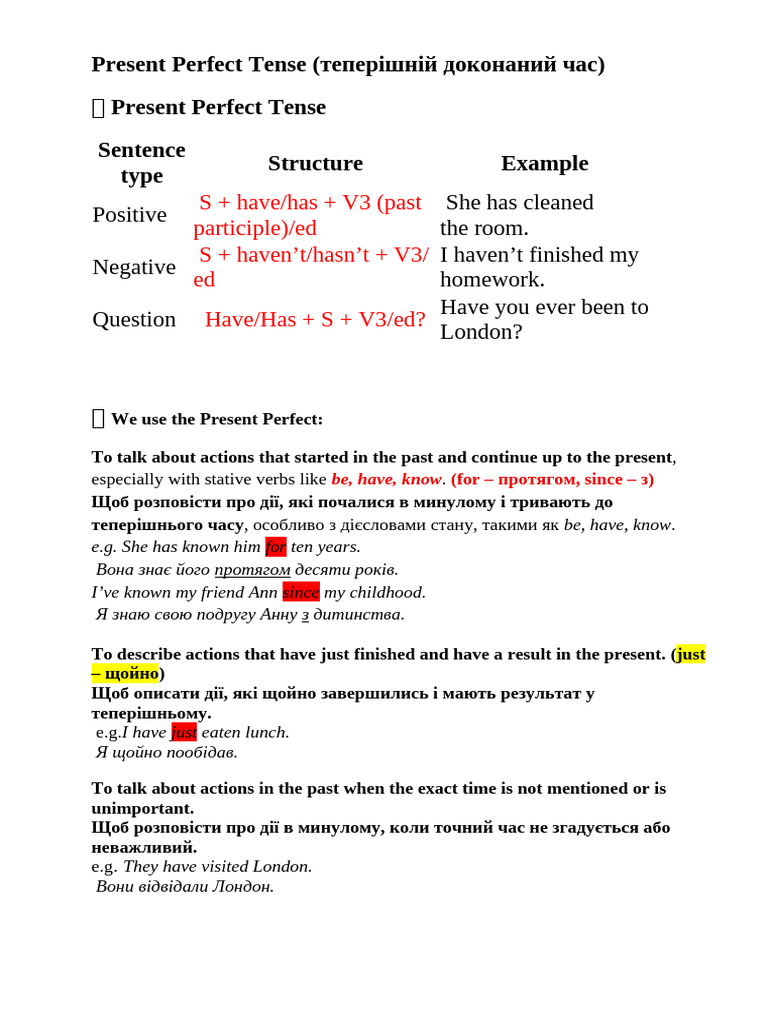 Present Perfect Rules | PDF