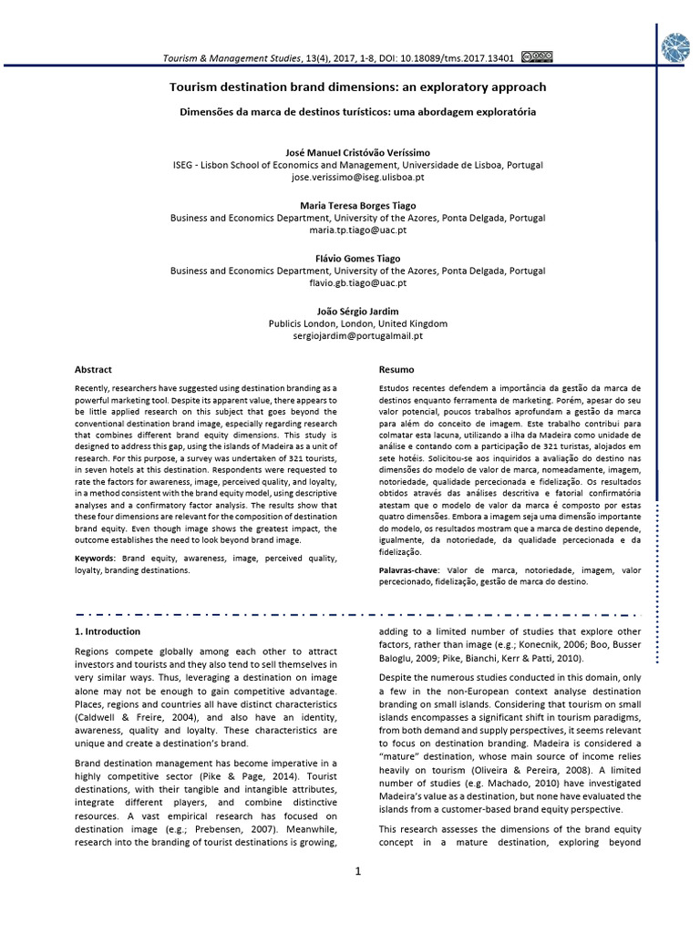 Tourism Destination Brand Dimensions An | PDF | Brand | Factor Analysis