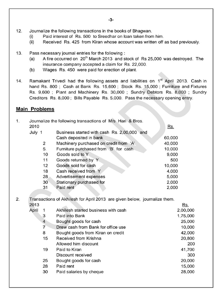 Problems On Journal, Ledger and Accounting - 1 | PDF