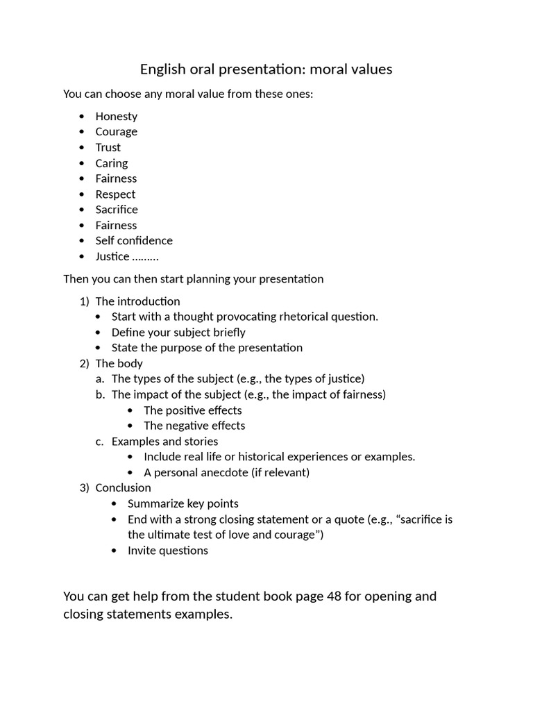 English Oral Presentation Plan Example | PDF