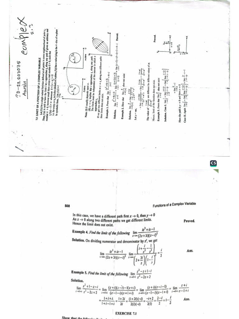 Limit of A Function of A Complex Variable | PDF