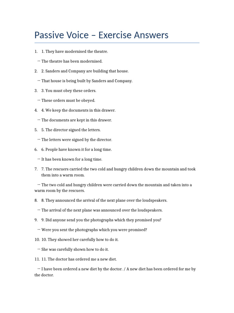 Passive Voice Exercise Answers | PDF