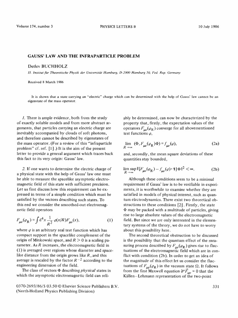 Gauss' Law and Infraparticle Issues | PDF | Electromagnetic Field | Physics