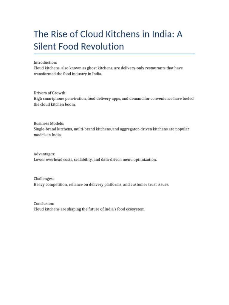 Cloud Kitchens India | PDF