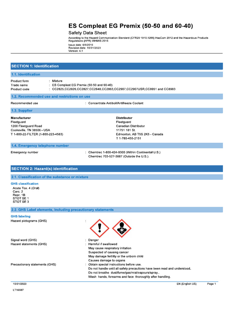 SDS Fds ESCompleatEGPremix | PDF