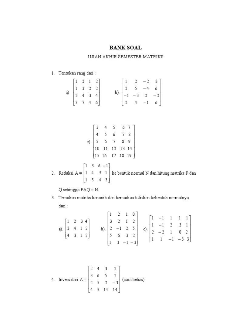 Soal Matriks Semester 2 | PDF