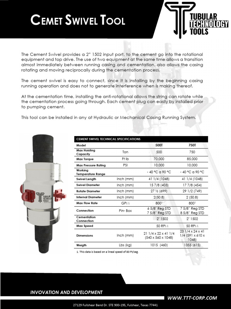 Data Sheet Cement Swivel (TTT-CORP) | PDF | Mechanical Engineering