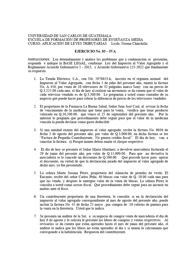 Ejercicio 3 IVA General | PDF | Factura | Impuesto al valor agregado