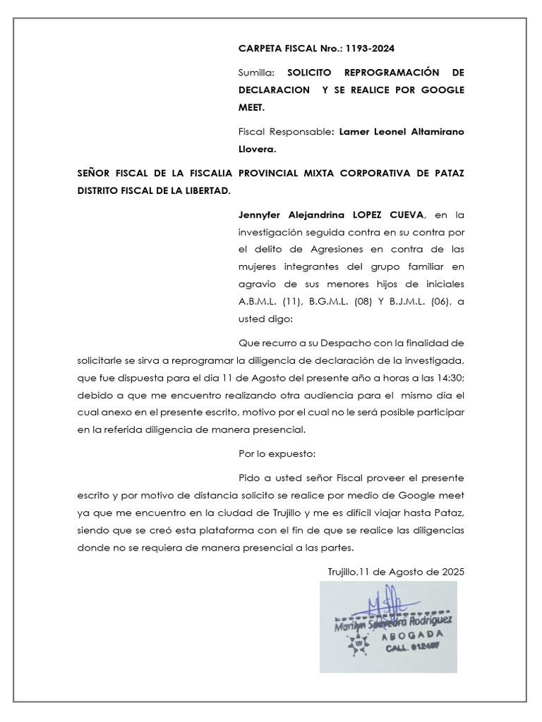 Escrito Reprogramacion de Diligencia.. | PDF
