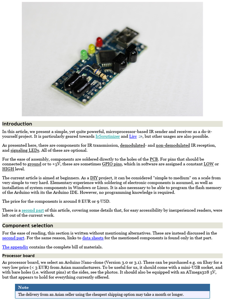 Arduino Nano As IR Sender and Receiver | PDF | Arduino | Light Emitting ...