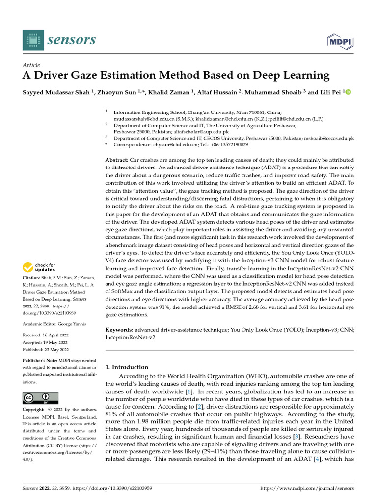A Driver Gaze Estimation Method Based On Deep Lear | PDF | Driving ...