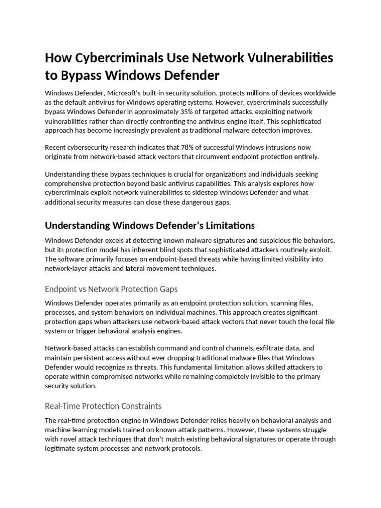 #How Cybercriminals Use Network Vulnerabilities To Bypass Windows Defender | PDF | Malware ...
