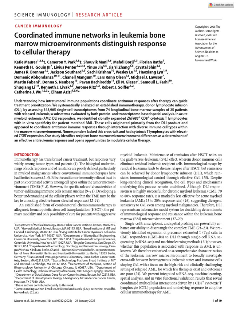 Coordinated Immune Networks in Leukemia Bone Marrow Microenvironments ...