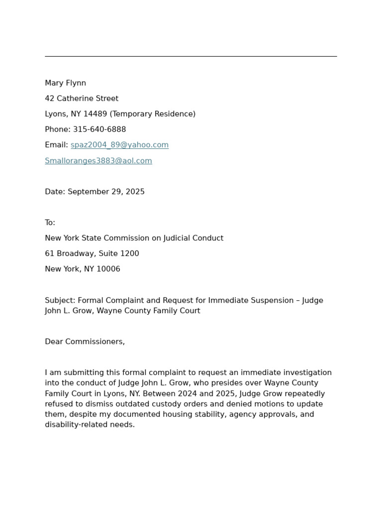 Compliant To Removal of Judge Grow | PDF | Complaint | Affidavit