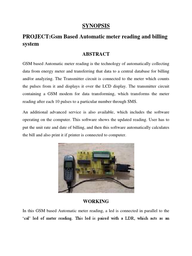 GSM Based Automatic Meter Reading and Billing System | PDF
