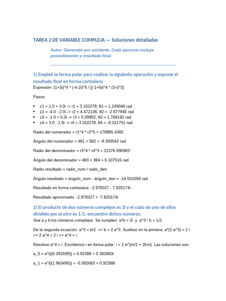 TAREA 2 DE VARIABLE COMPLEJA - Soluciones Detalladas | PDF | Número ...