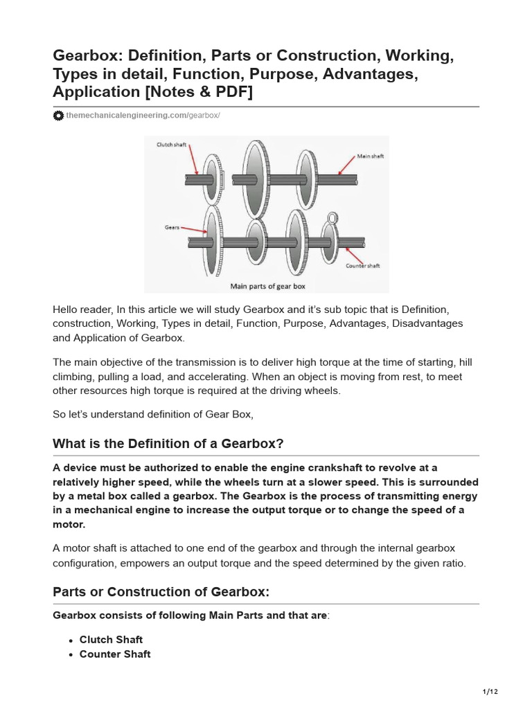 Gearbox - Definition, Parts or Construction, Working, Types in Detail ...