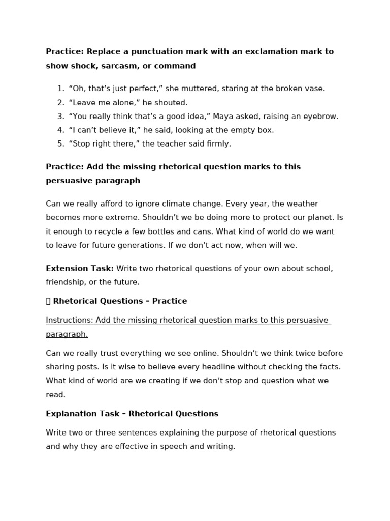 Rhetorical Questions Test | PDF