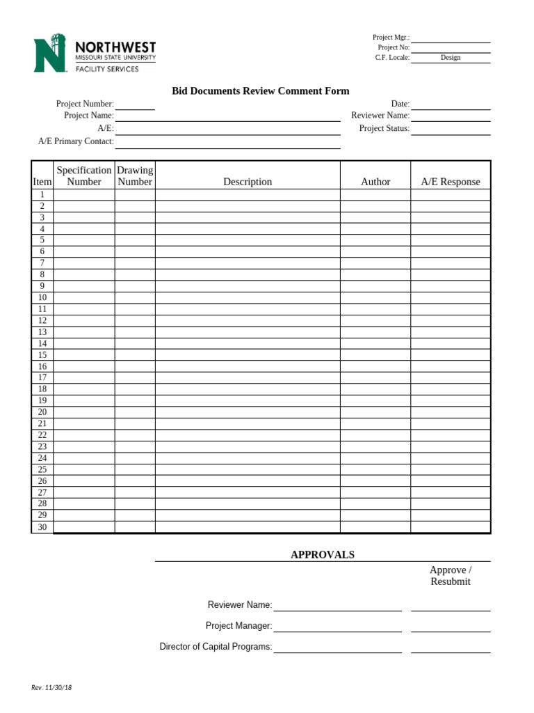 Design Bid Review Comment Form | PDF