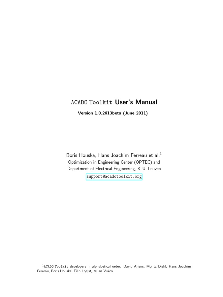 Acado Manual Pdf Mathematical Optimization Matlab
