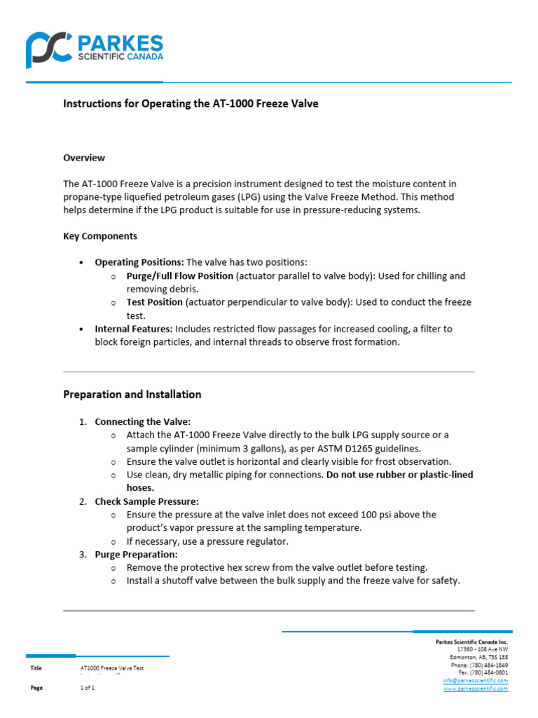 AT-1000 Freeze Valve Testing Guide | PDF | Valve | Liquefied Petroleum Gas