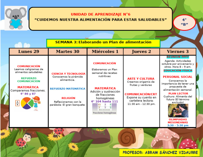 Horario Semana 4 Unidad 6 Ok | PDF