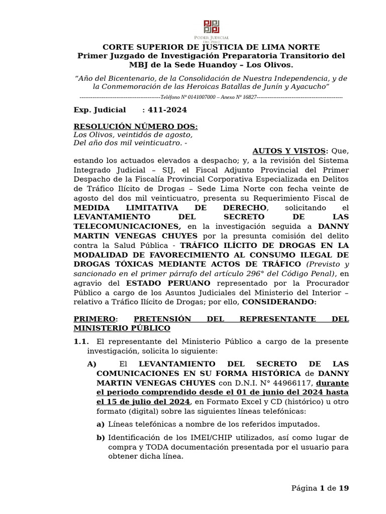Resol. Declara Procedente Levantamiento Del Secreto de Las Comunicaciones (Carp.2081-2024) | PDF ...